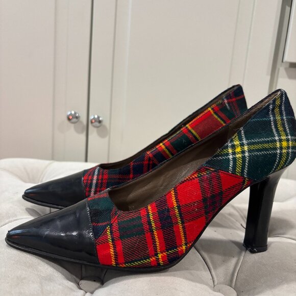 Shoes | Vintage Italian Plaid And Black Leather Heel Patrick Cox | Poshmark
